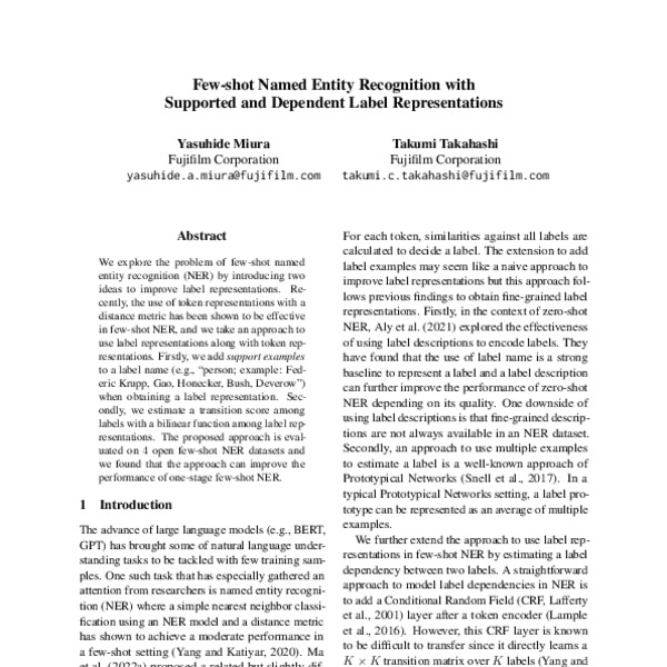 Few Shot Named Entity Recognition With Supported And Dependent Label