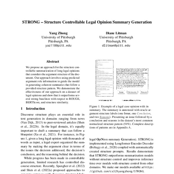 STRONG – Structure Controllable Legal Opinion Summary Generation - ACL Anthology