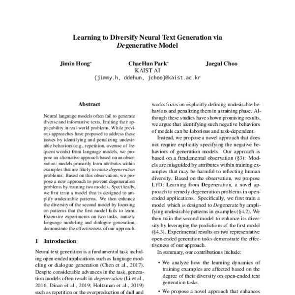 Learning to Diversify Neural Text Generation via Degenerative Model ...