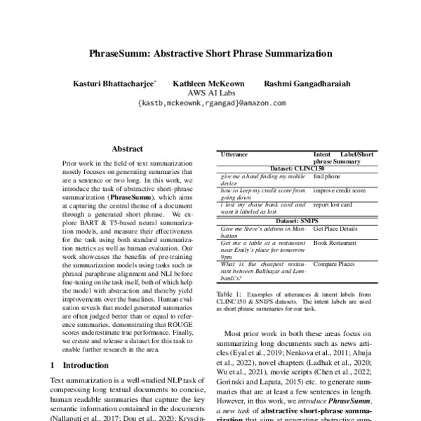 PhraseSumm: Abstractive Short Phrase Summarization - ACL Anthology