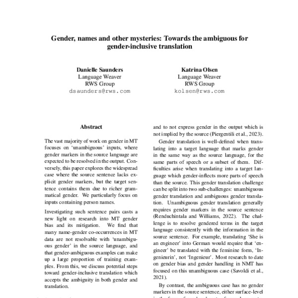 Gender, names and other mysteries: Towards the ambiguous for gender ...