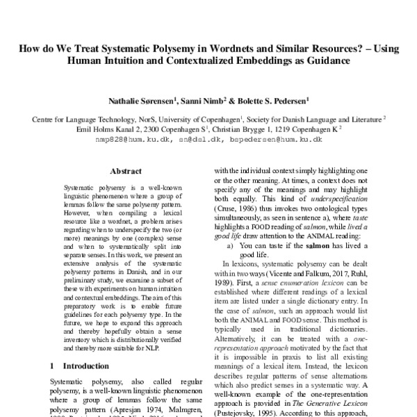 How do We Treat Systematic Polysemy in Wordnets and Similar Resources? – Using Human Intuition ...