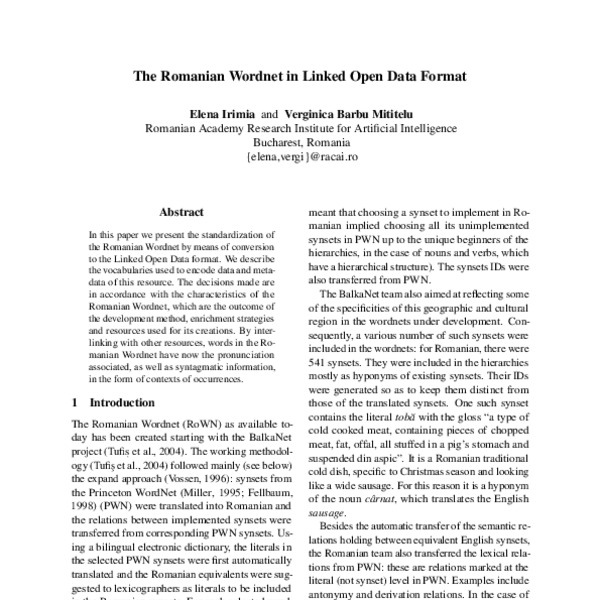 The Romanian Wordnet In Linked Open Data Format Acl Anthology