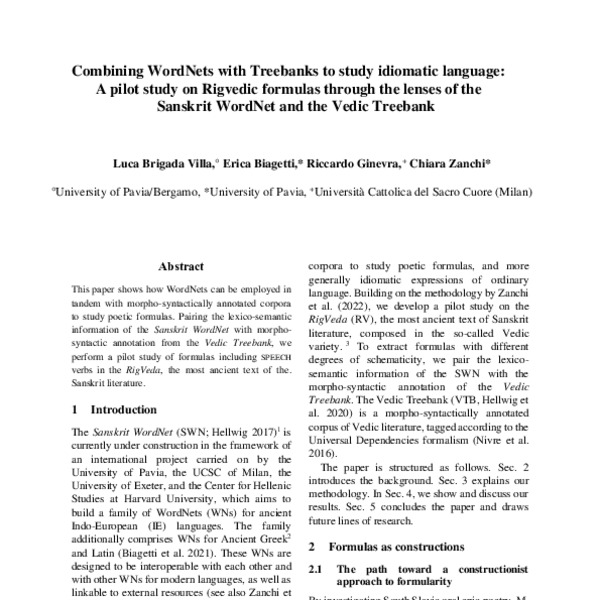 Combining WordNets with Treebanks to study idiomatic language: A pilot study on Rigvedic ...