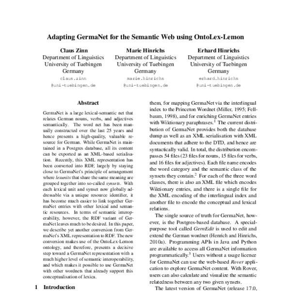 Mapping GermaNet for the Semantic Web using OntoLex-Lemon - ACL Anthology