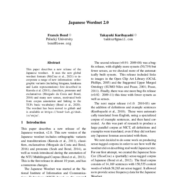 The Japanese Wordnet 2.0 - ACL Anthology