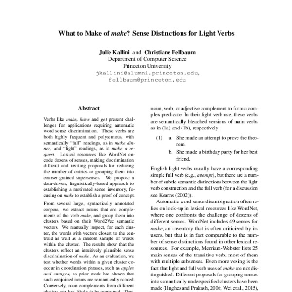 What to Make of make? Sense Distinctions for Light Verbs - ACL Anthology