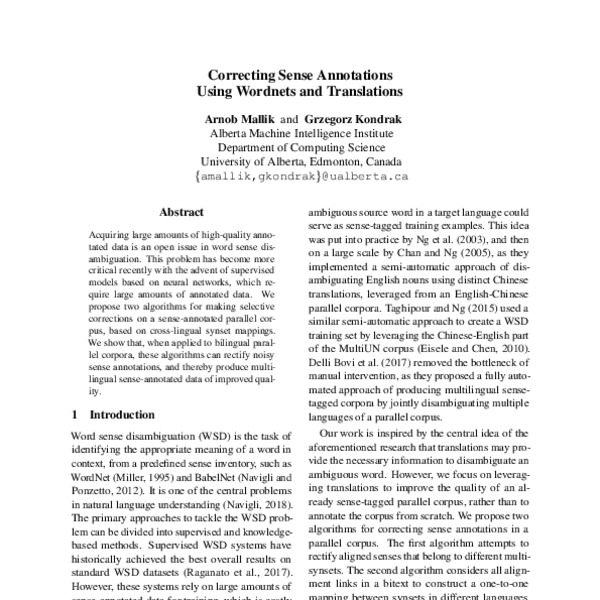 Correcting Sense Annotations Using Wordnets and Translations - ACL Anthology