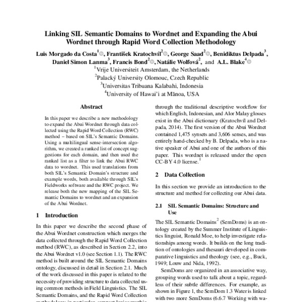 Linking SIL Semantic Domains to Wordnet and Expanding the Abui Wordnet through Rapid Word ...