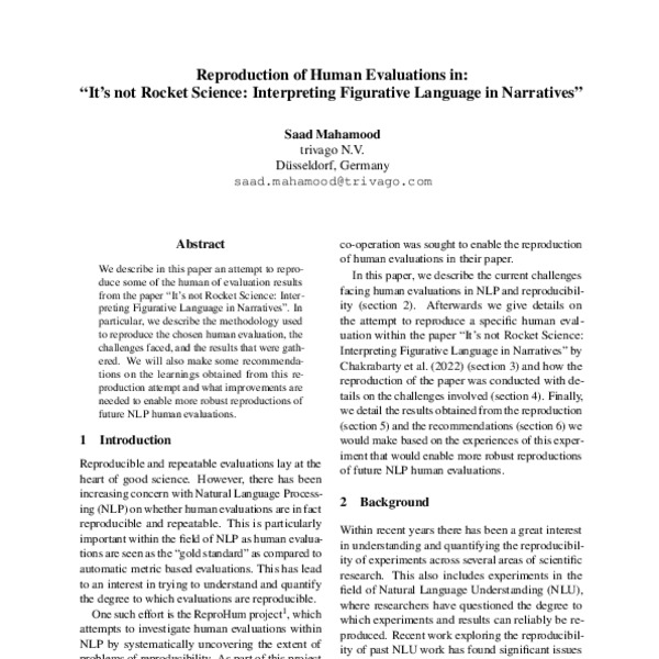 Reproduction of Human Evaluations in: “It’s not Rocket Science ...