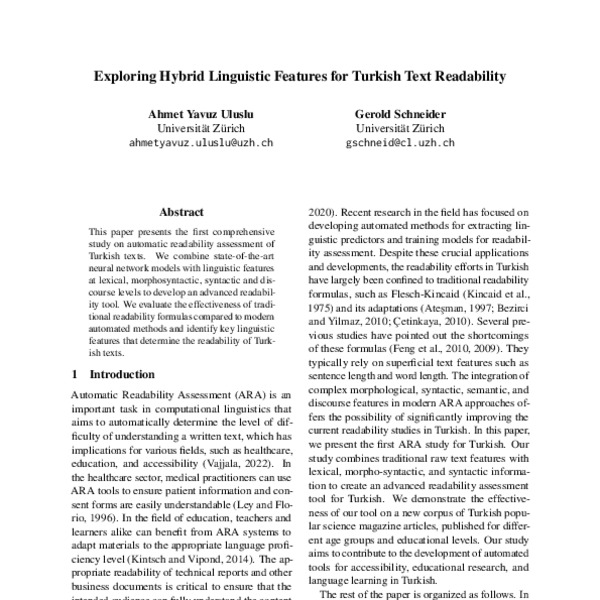 Exploring Hybrid Linguistic Features for Turkish Text Readability - ACL Anthology