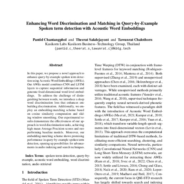 Enhancing Word Discrimination and Matching in Query-by-Example Spoken term detection with ...