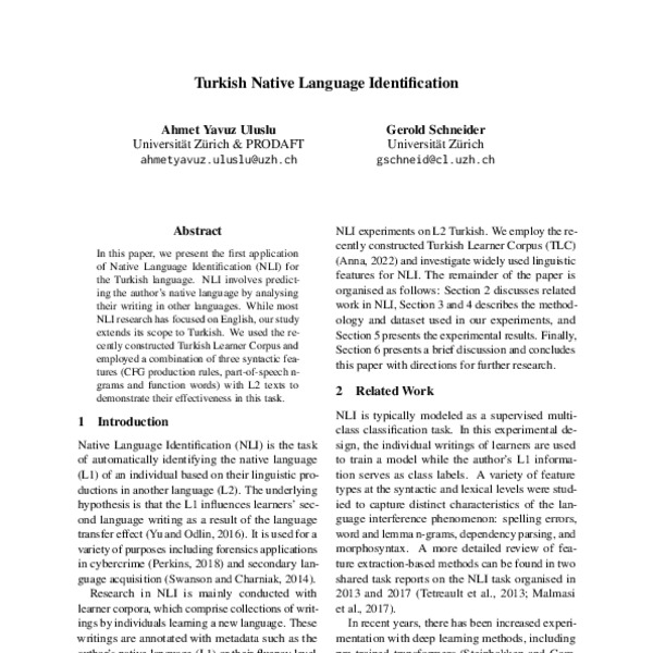 Turkish Native Language Identification - ACL Anthology
