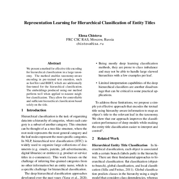 Representation Learning for Hierarchical Classification of Entity Titles - ACL Anthology
