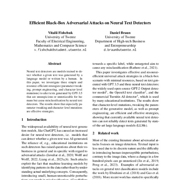 Efficient Black-Box Adversarial Attacks on Neural Text Detectors - ACL Anthology