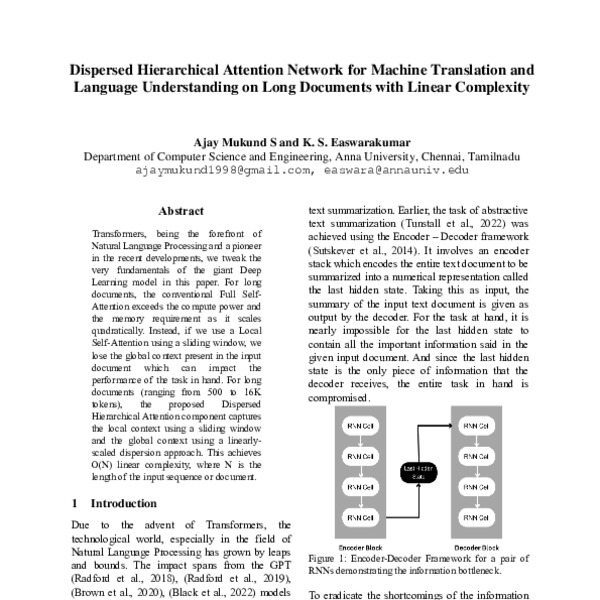 Dispersed Hierarchical Attention Network for Machine Translation and Language Understanding on ...