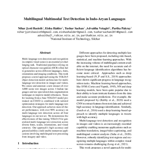 Multilingual Multimodal Text Detection in Indo-Aryan Languages - ACL Anthology