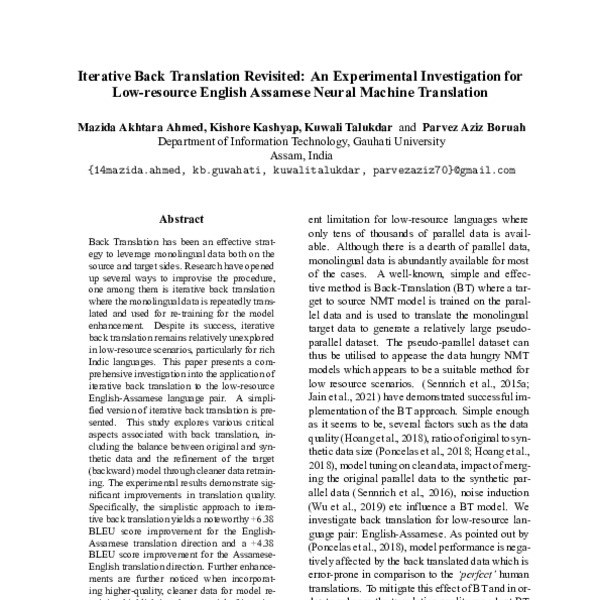 Iterative Back Translation Revisited: An Experimental Investigation for ...