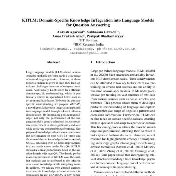 KITLM: Domain-Specific Knowledge InTegration into Language Models for Question Answering - ACL ...
