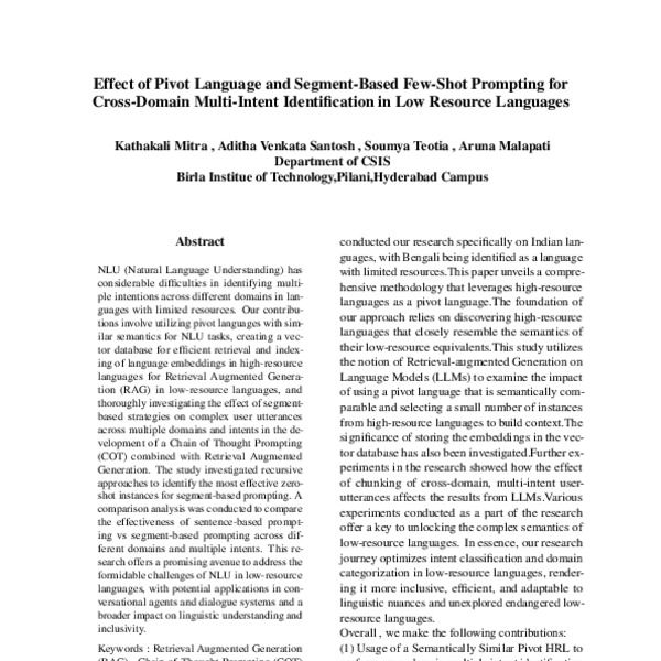 Effect of Pivot Language and Segment-Based Few-Shot Prompting for Cross-Domain Multi-Intent ...