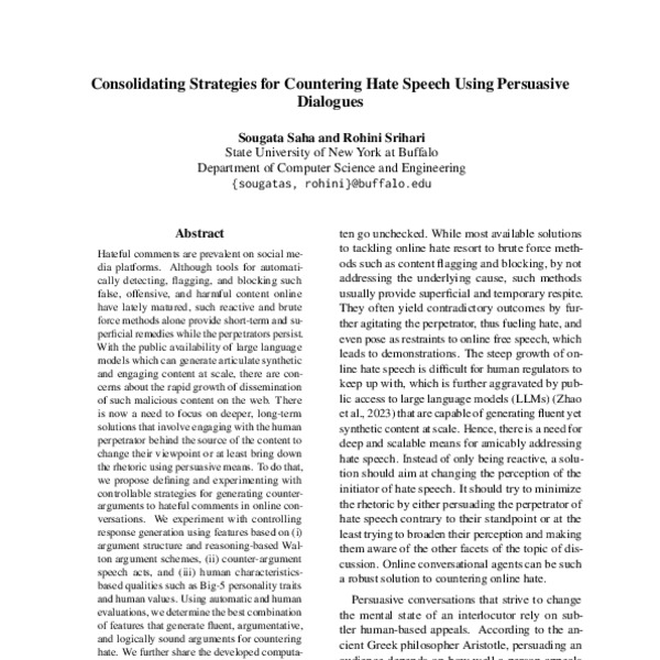 Consolidating Strategies for Countering Hate Speech Using Persuasive Dialogues - ACL Anthology