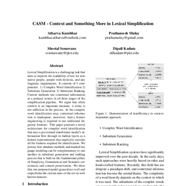 CASM - Context and Something More in Lexical Simplification - ACL Anthology