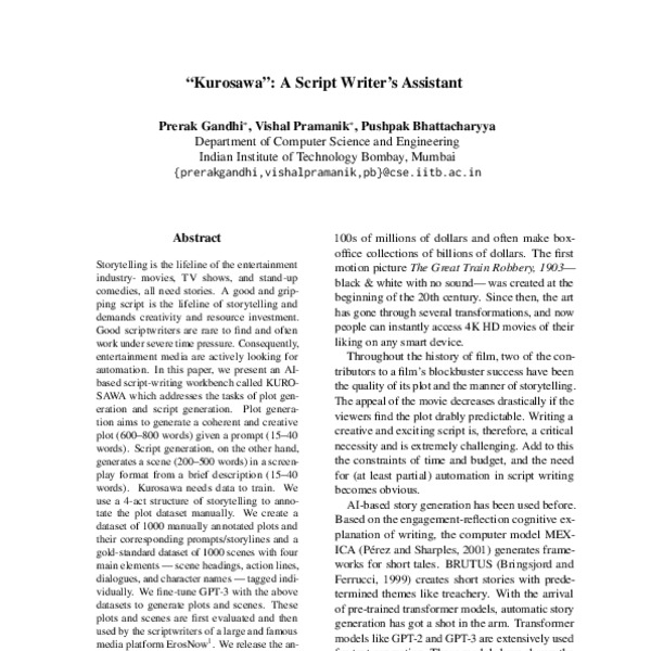 Kurosawa: A Script Writer’s Assistant - ACL Anthology