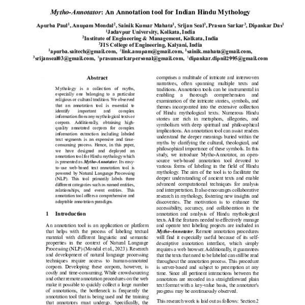 Mytho-Annotator: An Annotation tool for Indian Hindu Mythology - ACL Anthology