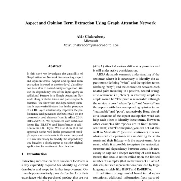 Aspect And Opinion Term Extraction Using Graph Attention Network Acl