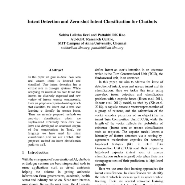 Intent Detection And Zero Shot Intent Classification For Chatbots Acl Anthology