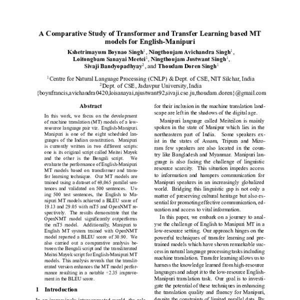 A comparative study of transformer and transfer learning MT models for ...