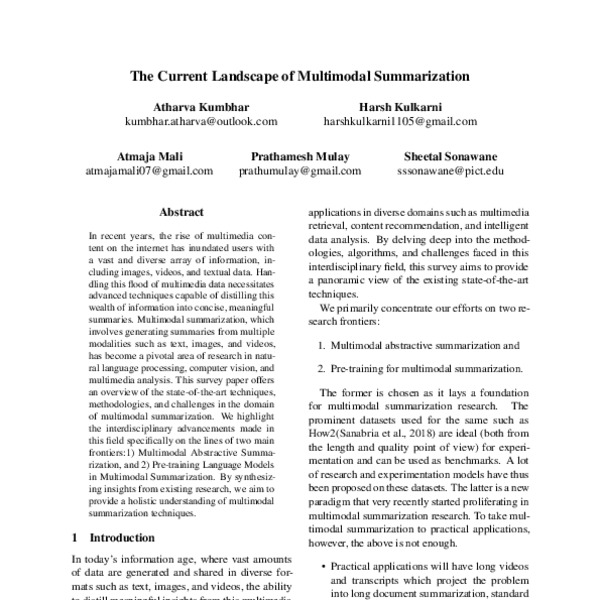 The Current Landscape of Multimodal Summarization - ACL Anthology