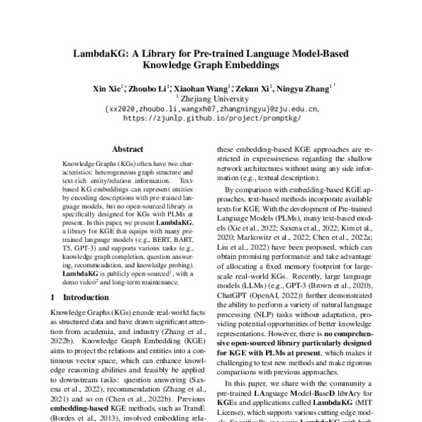 LambdaKG: A Library for Pre-trained Language Model-Based Knowledge Graph Embeddings - ACL Anthology