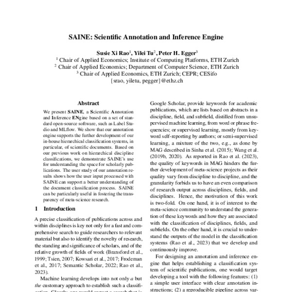 SAINE: Scientific Annotation and Inference Engine of Scientific ...