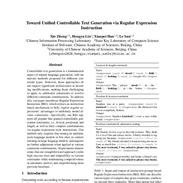 Toward Unified Controllable Text Generation via Regular Expression Instruction - ACL Anthology