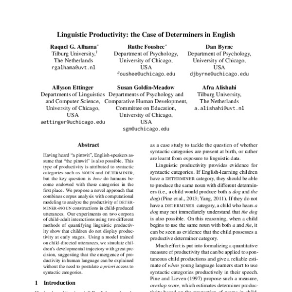 Linguistic Productivity: the Case of Determiners in English - ACL Anthology