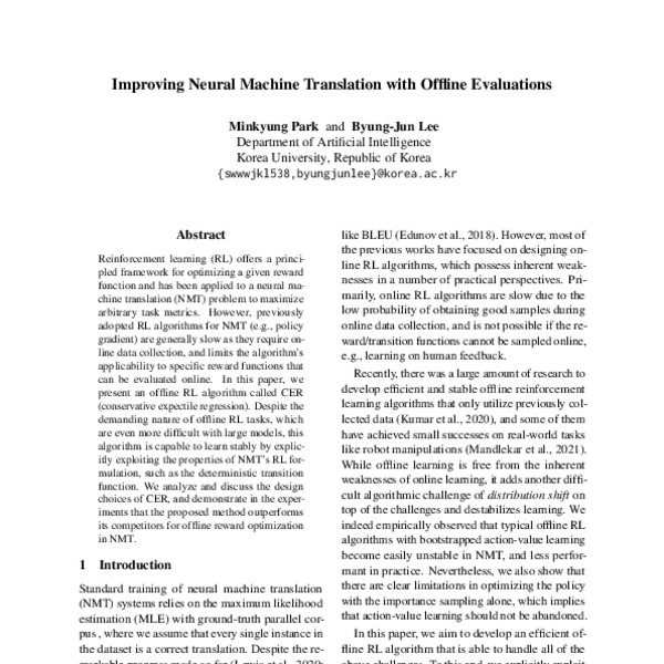 Improving Neural Machine Translation with Offline Evaluations - ACL Anthology