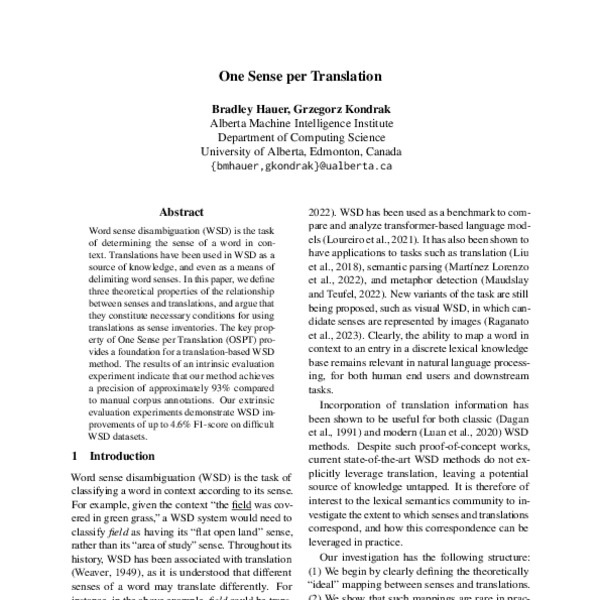 One Sense per Translation - ACL Anthology