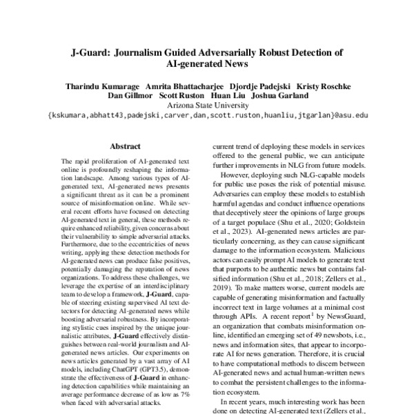 J-Guard: Journalism Guided Adversarially Robust Detection of AI-generated News - ACL Anthology