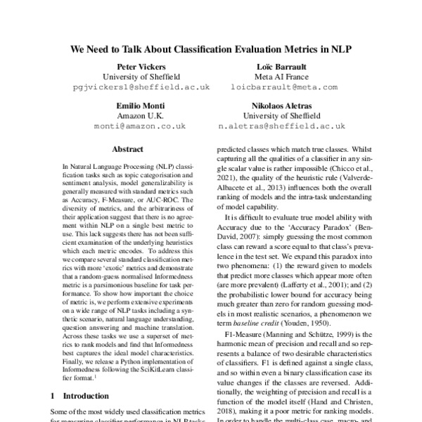 We Need To Talk About Classification Evaluation Metrics In Nlp Acl