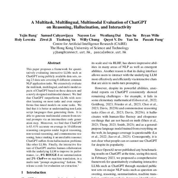A Multitask, Multilingual, Multimodal Evaluation of ChatGPT on Reasoning, Hallucination, and ...