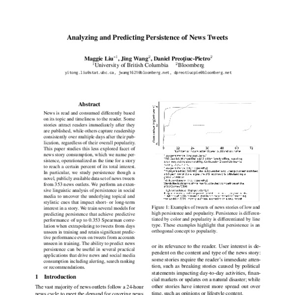 Analyzing and Predicting Persistence of News Tweets - ACL Anthology
