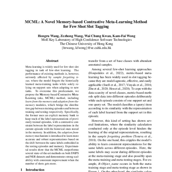 MCML: A Novel Memory-based Contrastive Meta-Learning Method for Few Shot Slot Tagging - ACL ...
