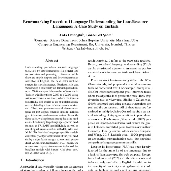 Benchmarking Procedural Language Understanding for Low-Resource Languages: A Case Study on ...