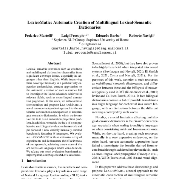 LexicoMatic: Automatic Creation of Multilingual Lexical-Semantic Dictionaries - ACL Anthology