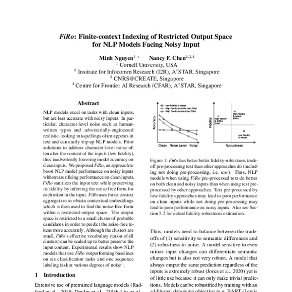 Firo Finite Context Indexing Of Restricted Output Space For Nlp Models Facing Noisy Input Acl