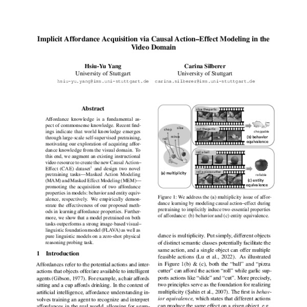 Implicit Affordance Acquisition Via Causal Action Effect Modeling In