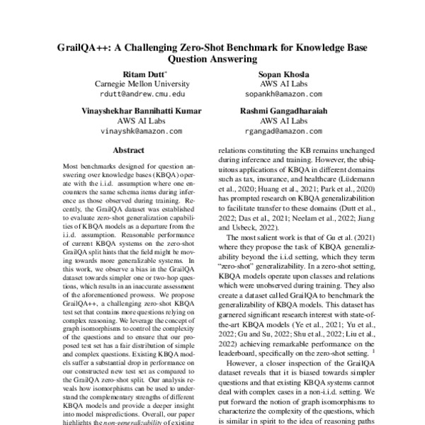 GrailQA++: A Challenging Zero-Shot Benchmark for Knowledge Base Question Answering - ACL Anthology