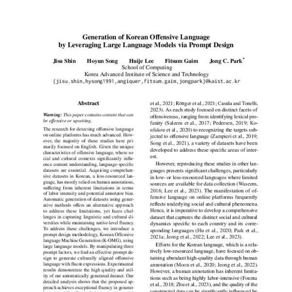 Generation of Korean Offensive Language by Leveraging Large Language ...