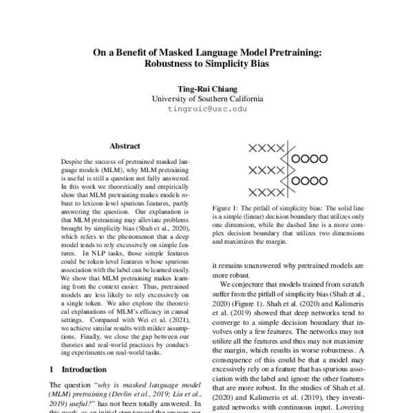 On a Benefit of Masked Language Model Pretraining: Robustness to Simplicity Bias - ACL Anthology